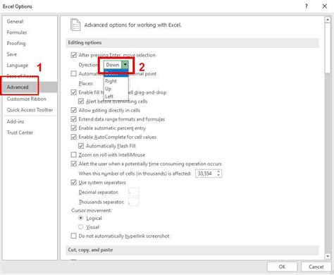 Change The Direction Of The Enter Key In Excel 2019