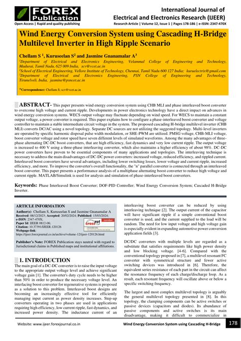 Pdf Wind Energy Conversion System Using Cascading H Bridge Multilevel Inverter In High Ripple