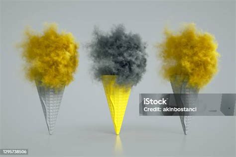 연기와 아이스크림 콘 최소한의 초현실적 인 여름 개념 추상적 인 배경 0명에 대한 스톡 사진 및 기타 이미지 0명 3차원