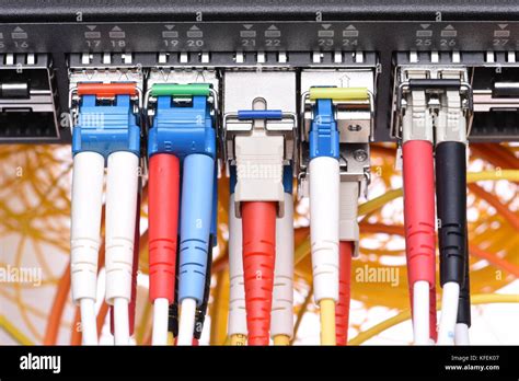 Cybersecurity In Data Center Switch With Connected Optical Fibre Patch Cords Cables