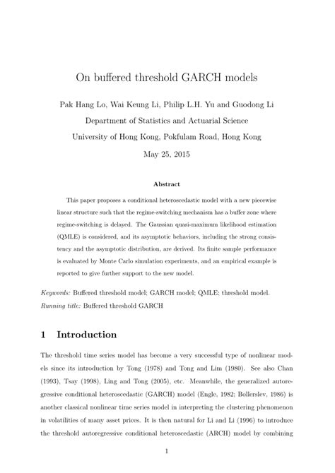 Pdf On Buffered Threshold Garch Models