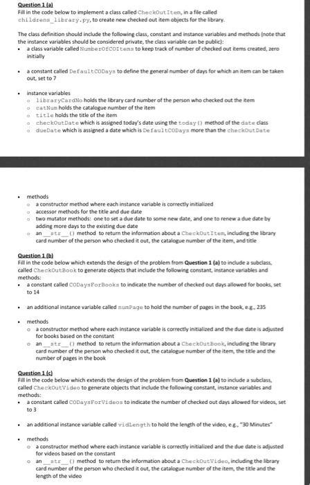 Solved Question 1 Dal Fill In The Code Below To Mplement A