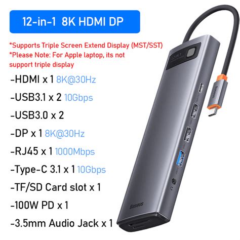 Baseus In HUB Dock K Hz USB C HUB Type C To HDMI Compatible USB Adapter PD W DP
