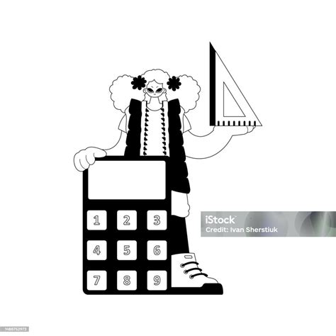 계산기와 통치자를 가진 활기찬 아가씨 학습 포인트 희미하고 하얀 선의 장인 정신 트렌디한 스타일 벡터 일러스트레이션 경제에 대한 스톡 벡터 아트 및 기타 이미지 Istock