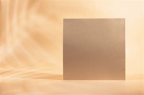 현실적인 잎 그림자가있는 골드 페이퍼 시트 또는 빈 카드 연단에 대한 스톡 사진 및 기타 이미지 연단 배경 주제 베이지 Istock