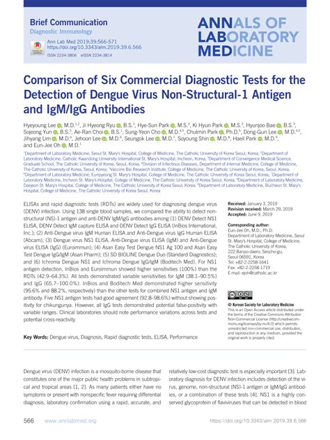 Pdf Comparison Of Six Commercial Diagnostic Tests For The Detection Of Dengue Virus Non