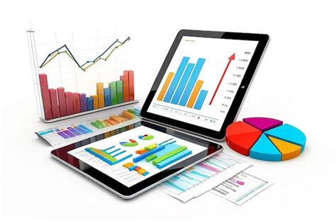 Business Bar Graph And Pie Chart On Tablet Pc Isolated On White