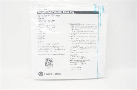 Carefusion 4540a Paracervical Pudendal Block Tray 10ml Control Syringe