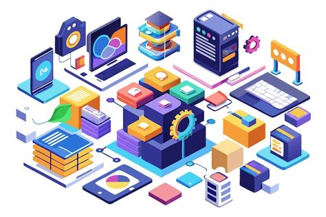 Isometric Illustration Of Data Storage Network And Cloud Computing Premium Ai Generated Vector