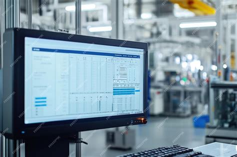 A Computer Monitor Displaying Data And Graphs In A Factory Setting