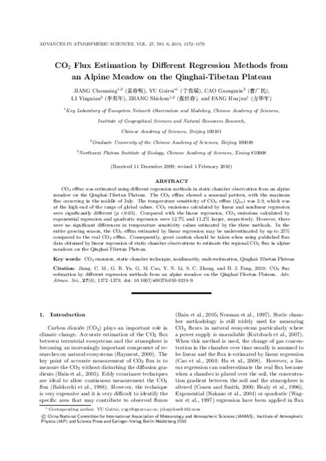 Pdf Co2 Flux Estimation By Different Regression Methods From An Alpine Meadow On The Qinghai
