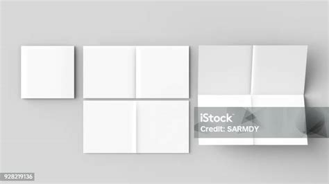 8 페이지 전단지프랑스에 격리 된 부드러운 회색 배경까지 평방 브로셔 모의 접어 3d 설명입니다 0명에 대한 스톡 사진 및 기타