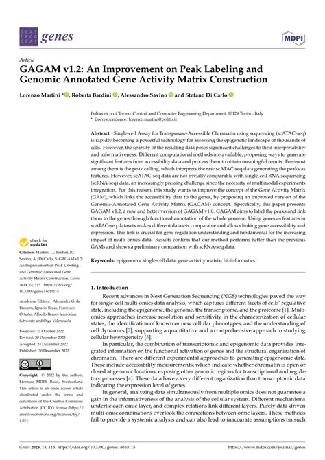 PDF GAGAM V1 2 An Improvement On Peak Labeling And Genomic Annotated Gene Activity Matrix