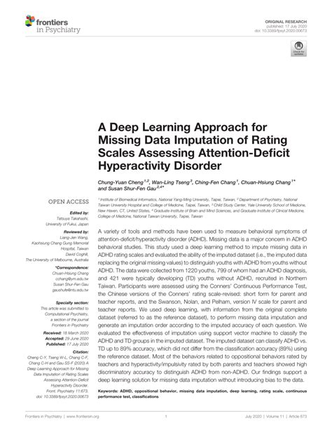 Pdf A Deep Learning Approach For Missing Data Imputation Of Rating Scales Assessing Attention