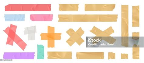 스카치 접착제 테이프 컬러 오피스 접착제 종이 줄무늬 끈적 끈적한 붕대 다른 사실적인 테이프 밴드 찢어진 요소 격리 장식 정확한