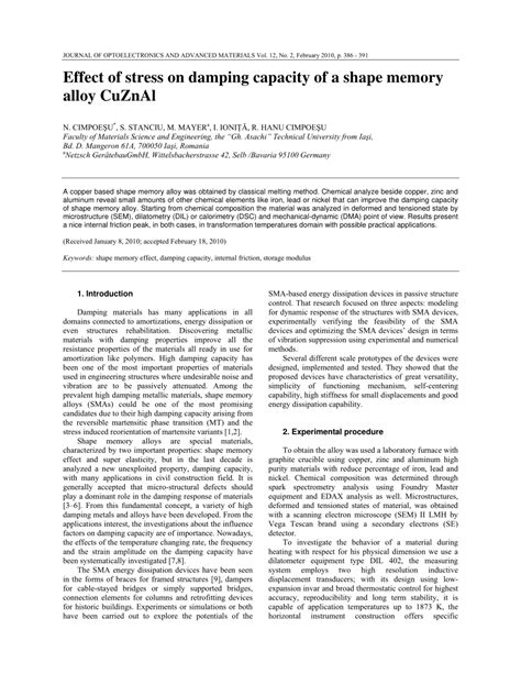 Pdf Effect Of Stress On Damping Capacity Of A Shape Memory Alloy Cuznal