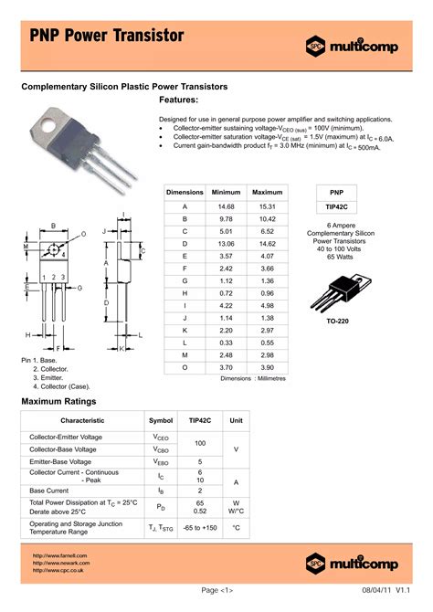 Original Transistor Pnp Tip42c Tip42 6a 100v To 220 New Pdf Physics