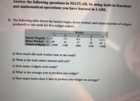 Solved Answer The Following Questions In Matlab By Using