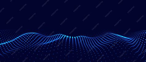 동적 파란색 입자 파동 미래 포인트 빛나는 파 흐름 디지털 구조 데이터 기술 배경 벡터 일러스트 레이 션 프리미엄 벡터