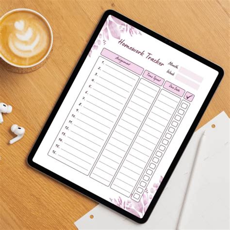 Watercolor Magenta Leaf Homework Tracker Template And Pdf Printable
