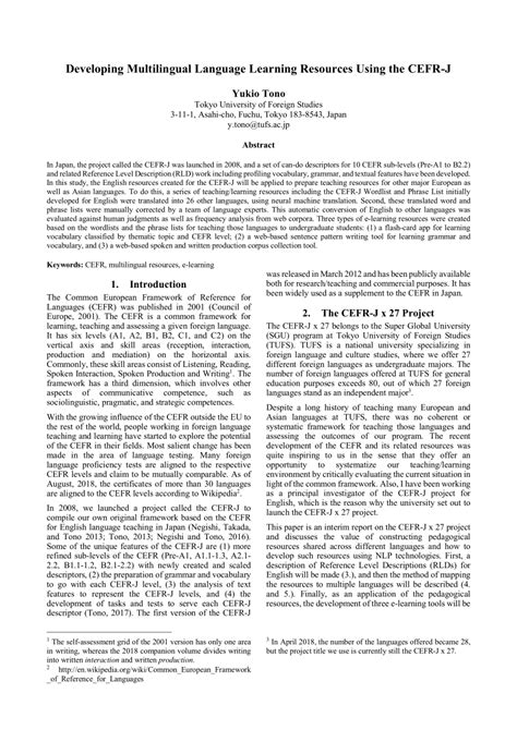 Pdf Developing Multilingual Language Learning Resources Using The Cefr J