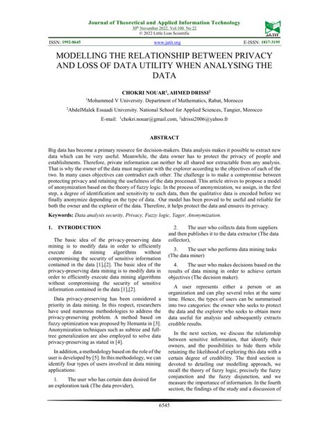 Pdf Modelling The Relationship Between Privacy And Loss Of Data Utility When Analysing The Data