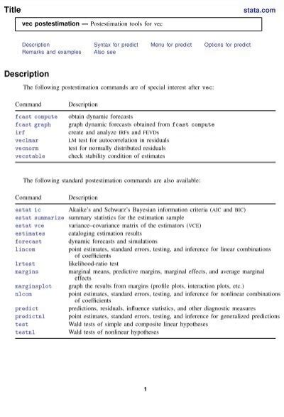 Vec Postestimation Stata