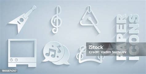 음표 톤 삼각형 음성 도우미 탬버린 고음 음자리표 및 일렉트릭 베이스 기타 아이콘을 설정합니다 벡터 3차원 형태에 대한 스톡