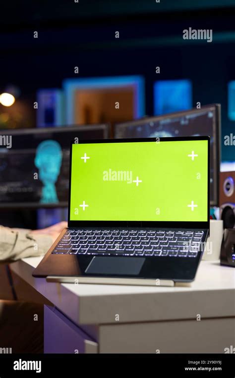 Software Engineer Using Green Screen Laptop For Artificial Intelligence