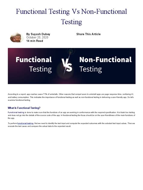 Functional Testing Vs Non Functional Testing Pdf Software Testing