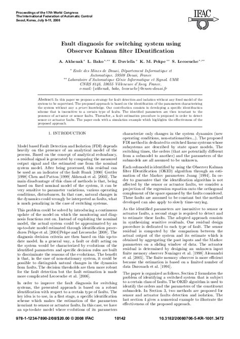 Pdf Fault Diagnosis For Switching System Using Observer Kalman Filter Identification