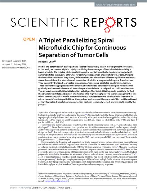 Pdf A Triplet Parallelizing Spiral Microfluidic Chip For Continuous