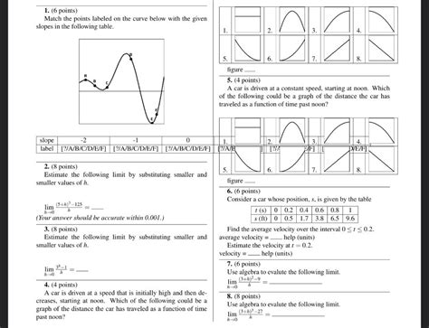 Solved 1 6 Points Match The Points Labeled On The Curve Chegg Com