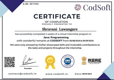 shravani lawangare on linkedin codsoft internship certificate