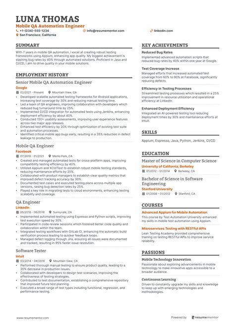 Qa Automation Engineer Resume Example Free To Edit Ats Friendly Pdf 2025