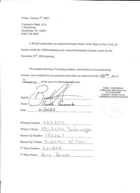 Example Of A Notarized Letter