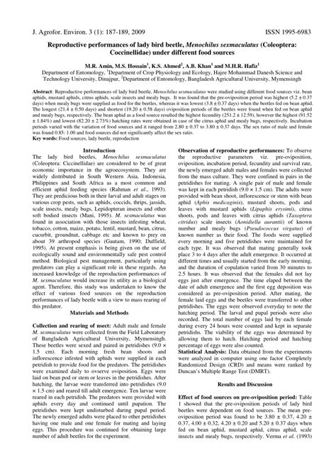 Pdf Reproductive Performances Of Lady Bird Beetle Menochilus