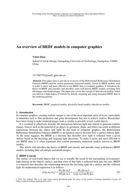 Pdf An Overview Of Brdf Models In Computer Graphics