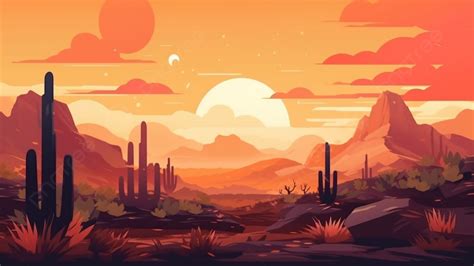 Desert Evening Sunset Background Desert Illustration Cactus