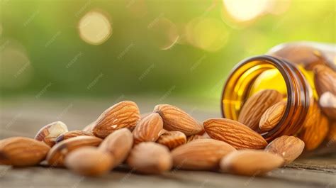 Vitamin E Capsules With Fresh Almonds Vitamins Premium Ai Generated Image