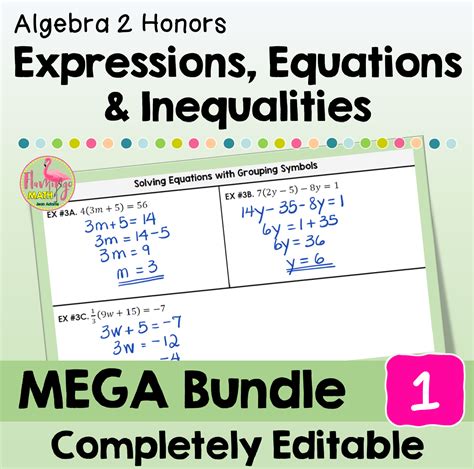 Expressions Equations And Inequalities Mega Bundle Algebra 2 Honors Flamingo Math With Jean Adams