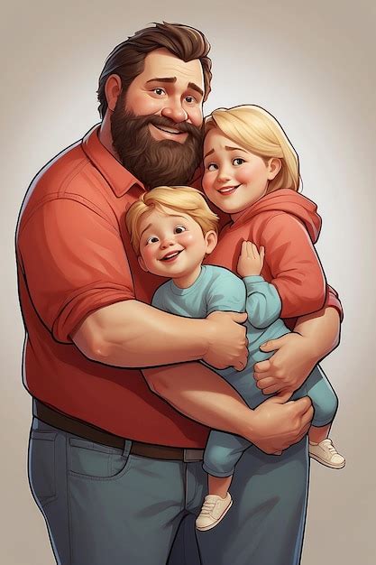 Imagen Artística De Dibujos Animados De Mamá Y Papá Abrazando A Una