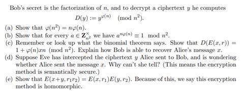 Solved Let N Pq With P And Q Distinct Large Primes Such