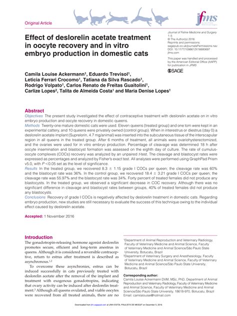 Pdf In Vivo Embryo Production In Queens Treated With Deslorelin Acetate Suprelorin