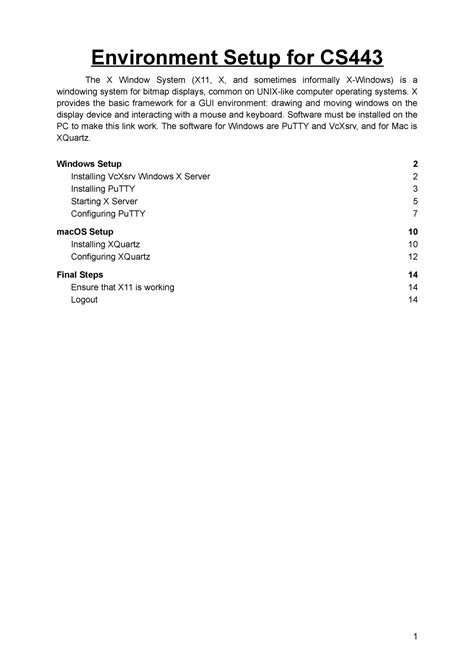 1 Environment Setup Environment Setup For Cs443 Environment Setup For Cs The X Window System
