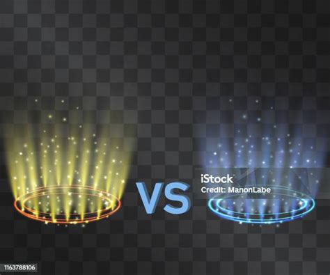 스포츠 싸움 경쟁에 대한 대 문자 대 기호와 행운 휠 연단 전투 경기 게임 투명 한 배경에 정치적 대결 별똥별과 반짝이 주변의 조명 장면 Championship에 대한 스톡