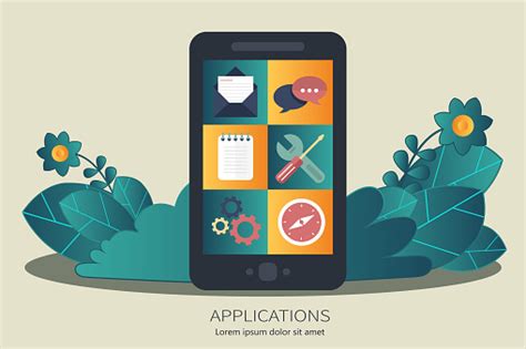 모바일 응용 프로그램 및 모바일 앱 개발 개념 프로젝트 개발 및 비즈니스 아이디어 플랫 벡터 그림입니다 0명에 대한 스톡 벡터