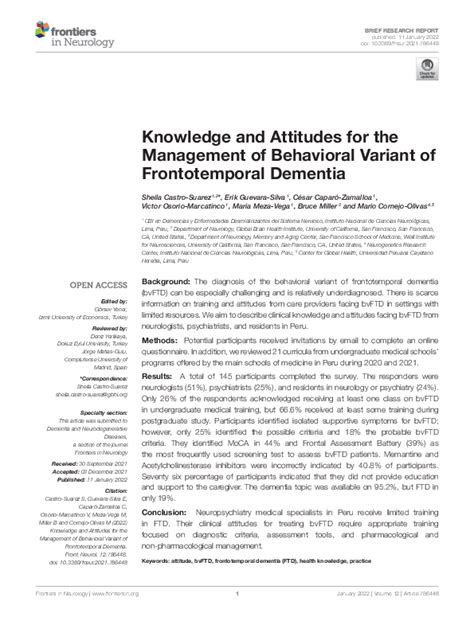 Pdf Knowledge And Attitudes For The Management Of Behavioral Variant