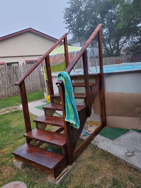 Above Ground Pool Steps With Wooden Staircase Diy Above Ground Pool
