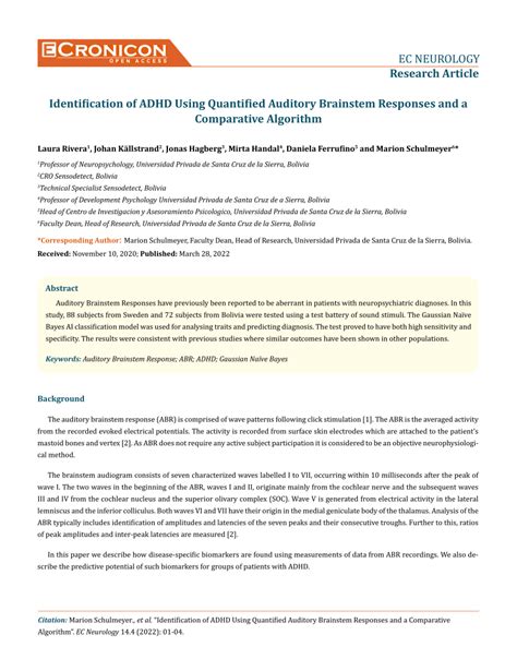 Pdf Identification Of Adhd Using Quantified Auditory Brainstem Responses And A Comparative